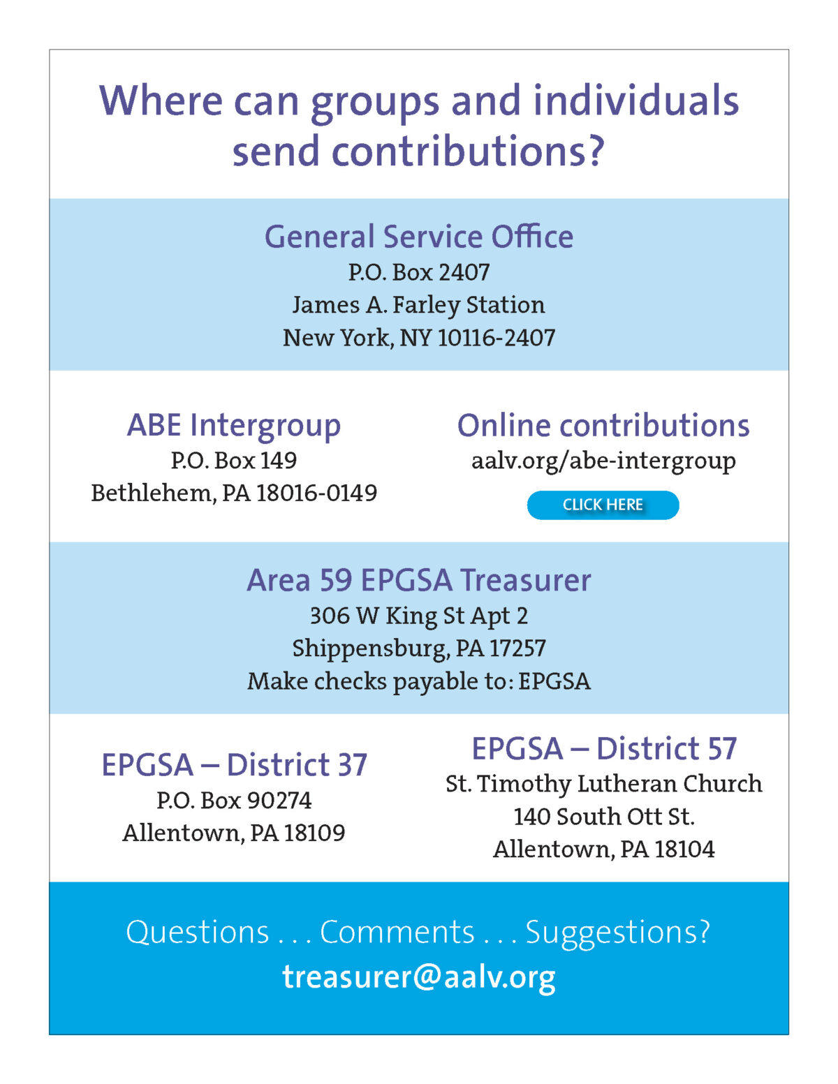 BULLETIN BOARD – AA Lehigh Valley